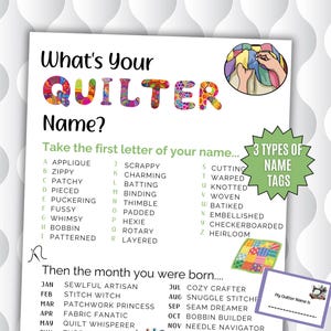 What's Your Quilter Name Game NAME TAGS + SIGN, Quilt Retreat Quilt ...
