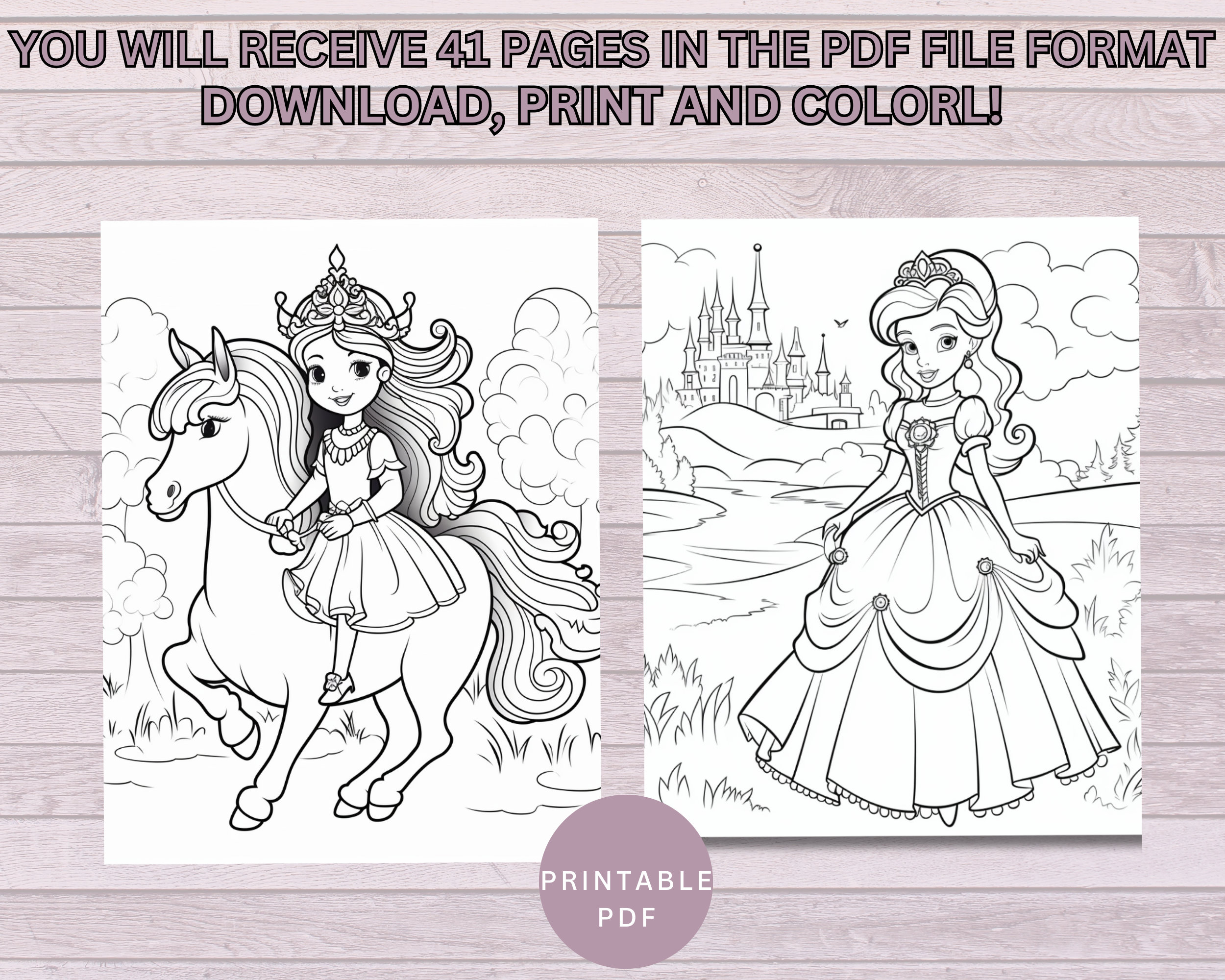 Princess Coloring Book, Printable Princess Posters, Princess Party ...