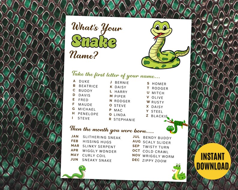 What's Your Snake Name Game With Party SIGN & NAME Tags, Name Generator ...