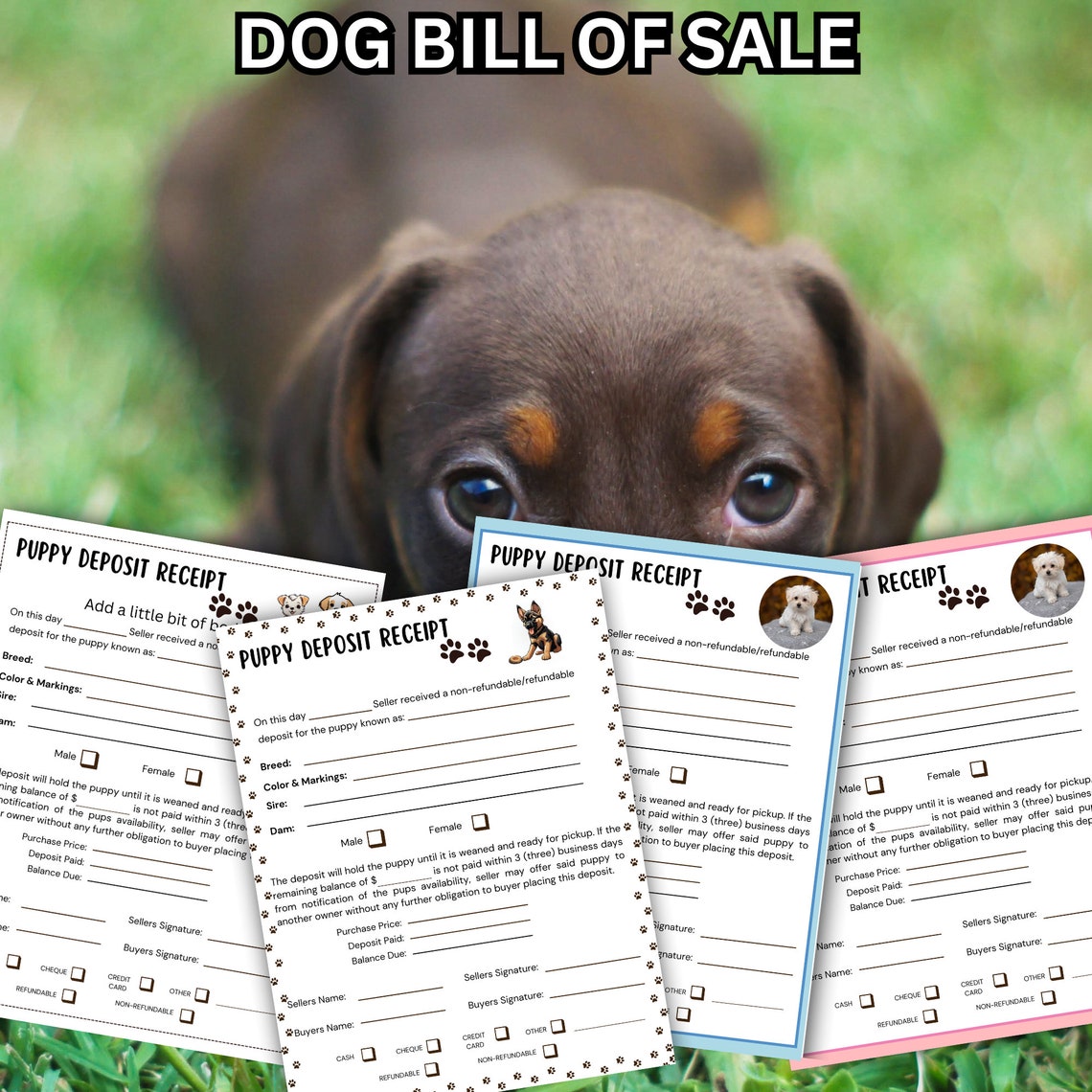 Editable Puppy Deposit Receipt, New Puppy Bill of Sale, Puppy Contract ...