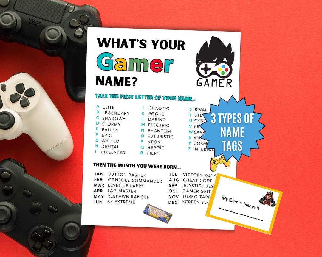 What's Your Gamer Name Game, NAME TAGS + SIGN, Kids Gaming Birthday ...