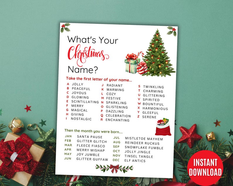 What's Your Christmas Name Game NAME TAGS + SIGN, Fun Christmas Family ...