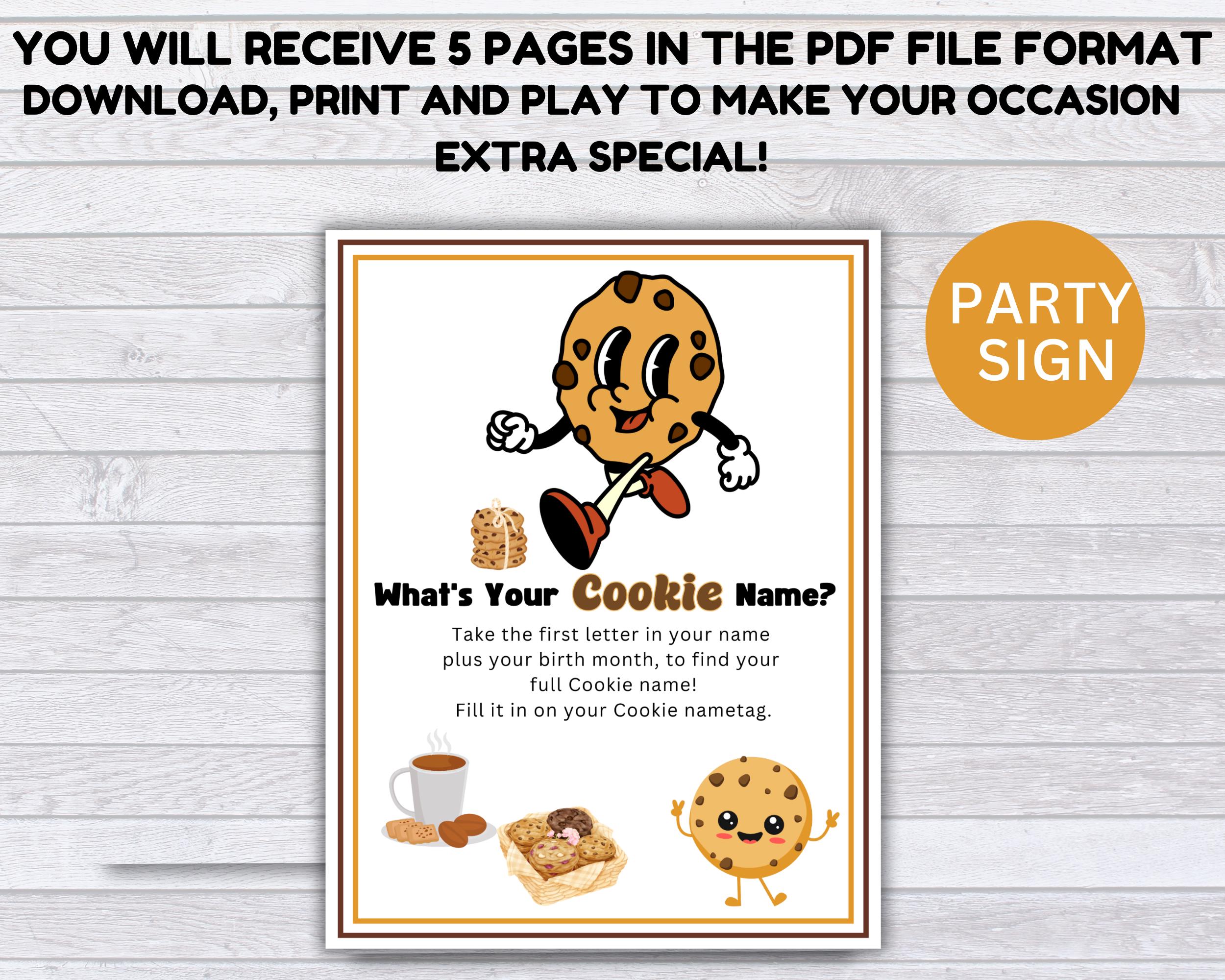What's Your Cookie Name Game NAME TAGS + SIGN, Cookie-themed Party ...