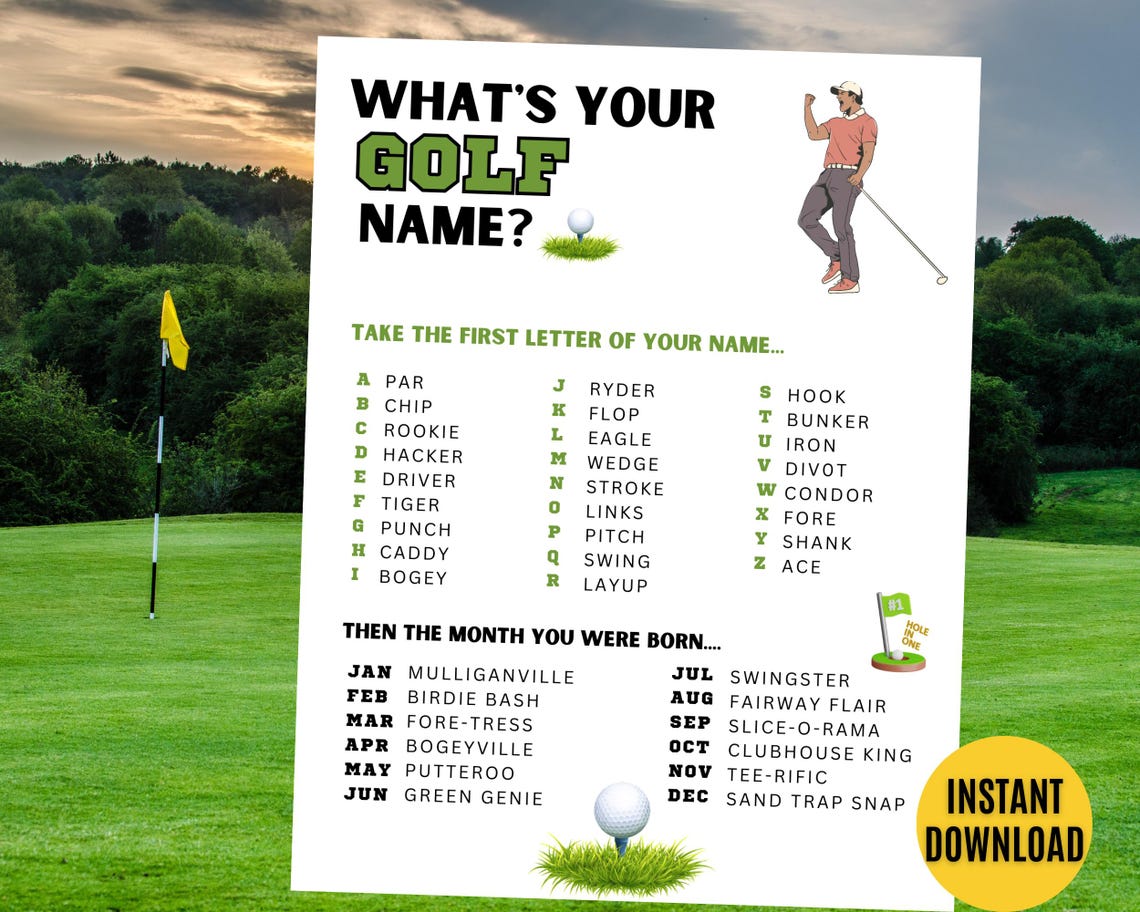 What's Your Golf Name Game With NAME TAGS + SIGN, Golfing Enthusiasts ...