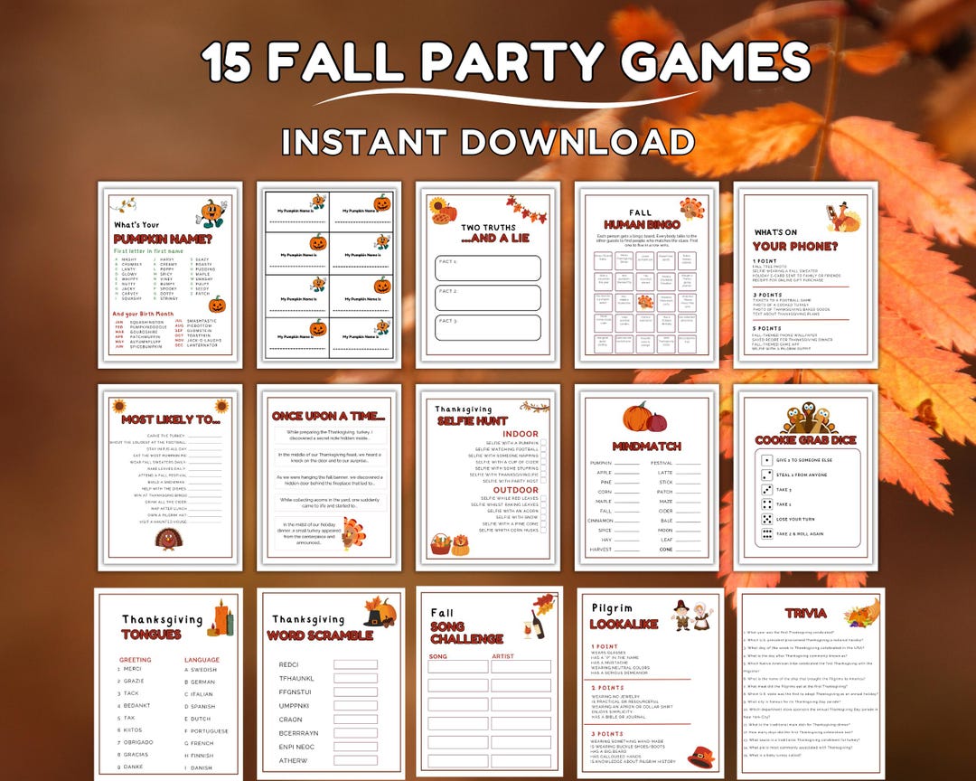 Fall Party Games Bundle Printable, Fun Autumn Indoor Outdoor Games for ...