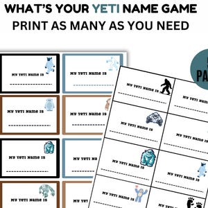 What's Your Yeti Name Game NAME TAGS & SIGN, Yeti Birthday Party ...