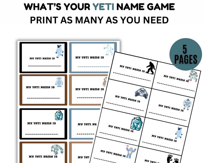 What's Your Yeti Name Game NAME TAGS & SIGN, Yeti Birthday Party ...