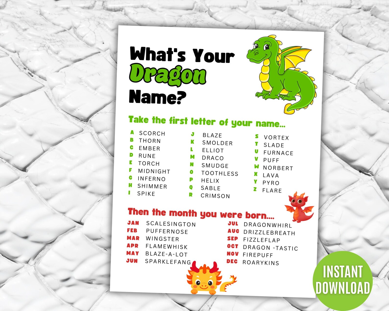 What's Your Dragon Name Game With NAME TAGS + SIGN, Printable Dragon ...