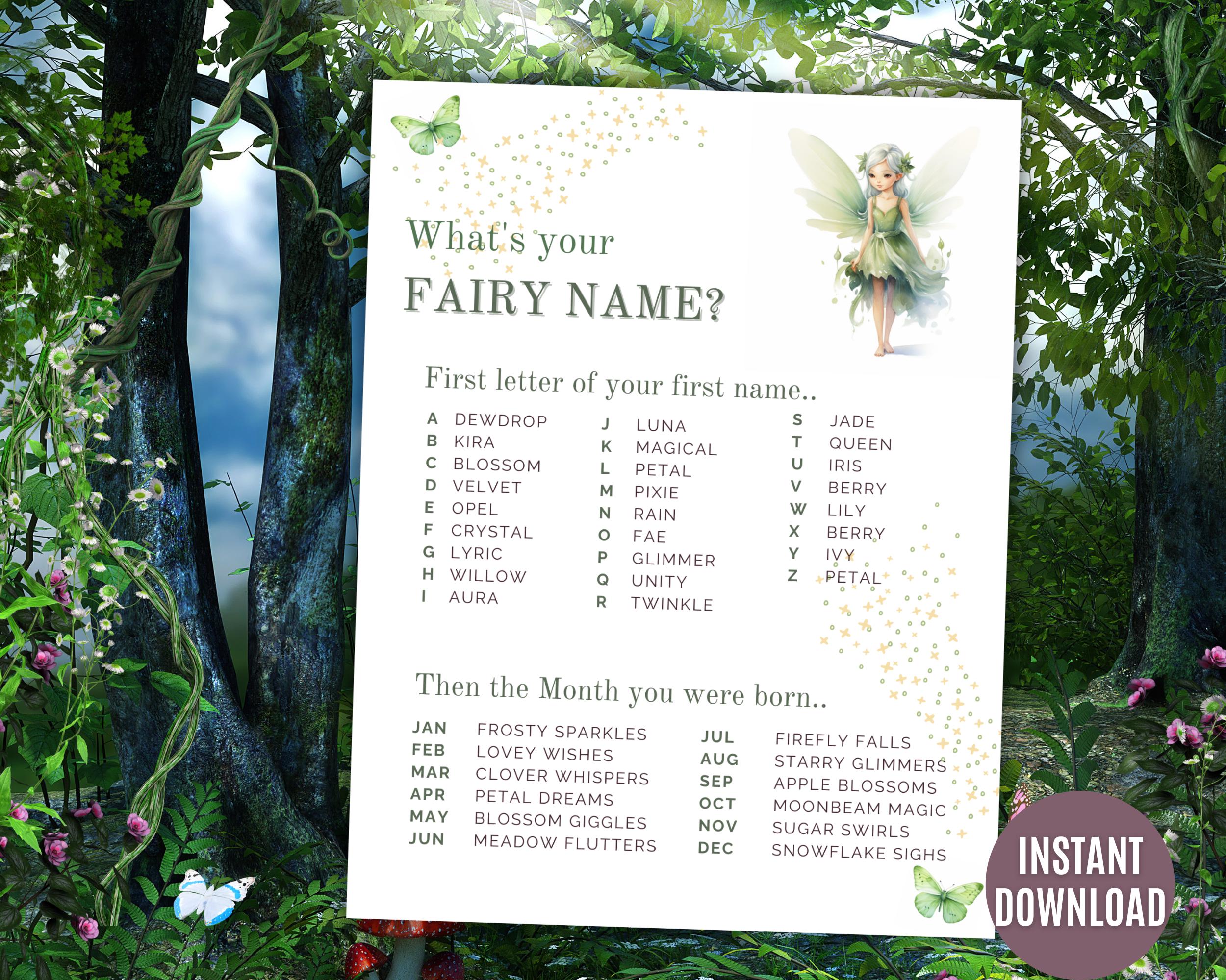 What's Your Fairy Name Game NAME TAGS + SIGN, Enchanted Fairy Forest ...