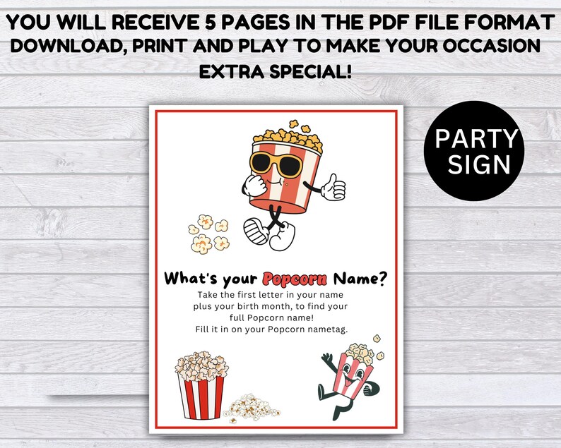 What's Your Popcorn Name Game NAME TAGS + SIGN, Movie Night Games ...