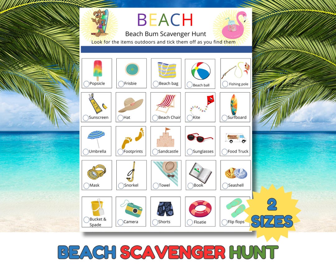 Printable Beach Scavenger Hunt, Outdoor Game Activity for Kids, Nature ...