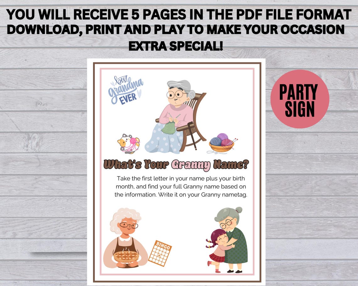 What's Your Granny Name Game With NAME TAGS + SIGN, Sleepover, Slumber ...