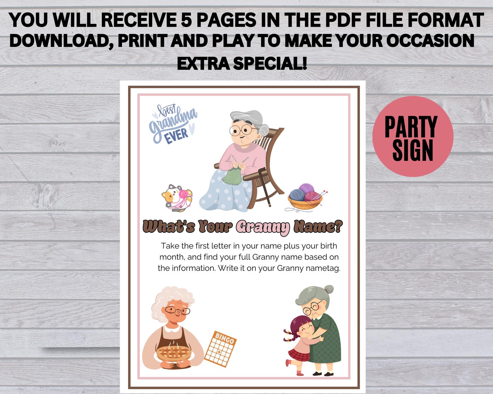 What's Your Granny Name Game With NAME TAGS + SIGN, Sleepover, Slumber ...