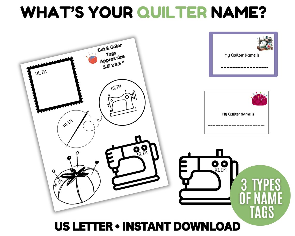 What's Your Quilter Name Game NAME TAGS + SIGN, Quilt Retreat Quilt ...