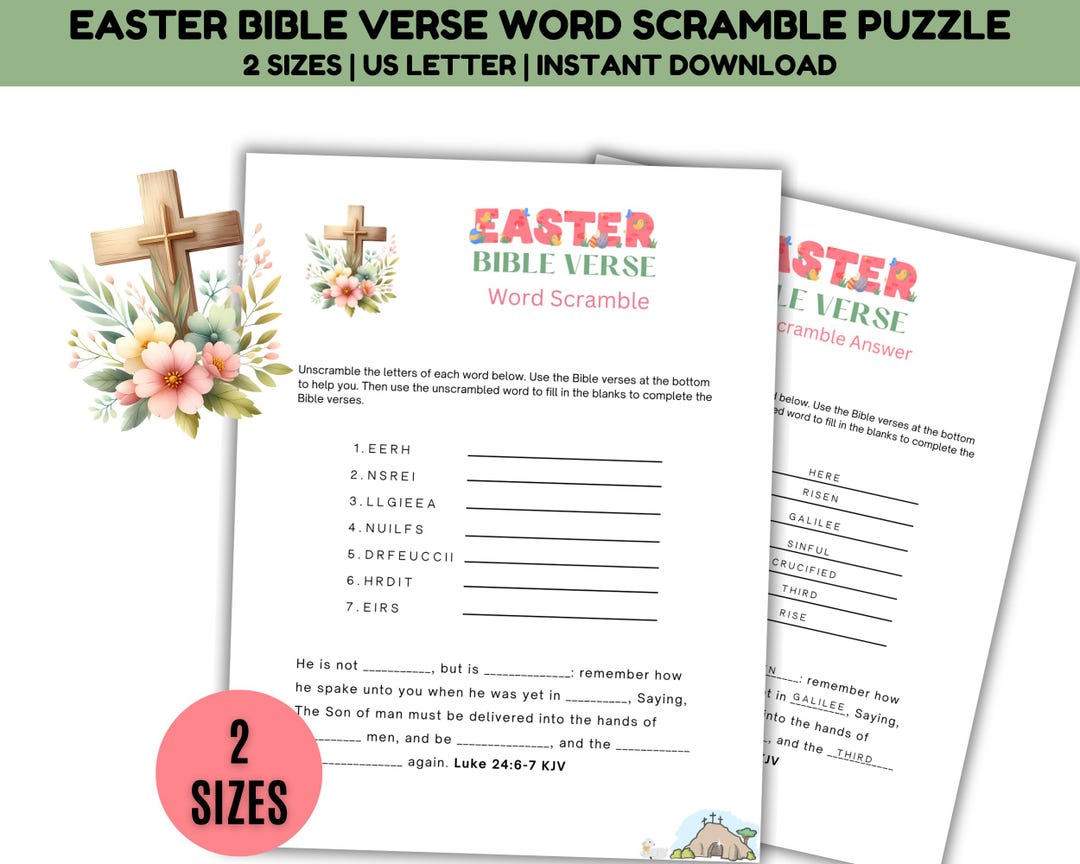Easter Bible Verse Word Scramble Games, Church Group Printable Activity ...