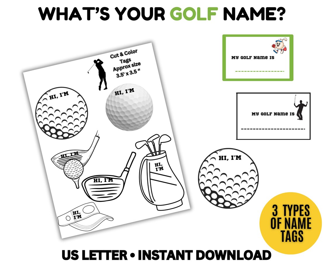 What's Your Golf Name Game With NAME TAGS + SIGN, Golfing Enthusiasts ...