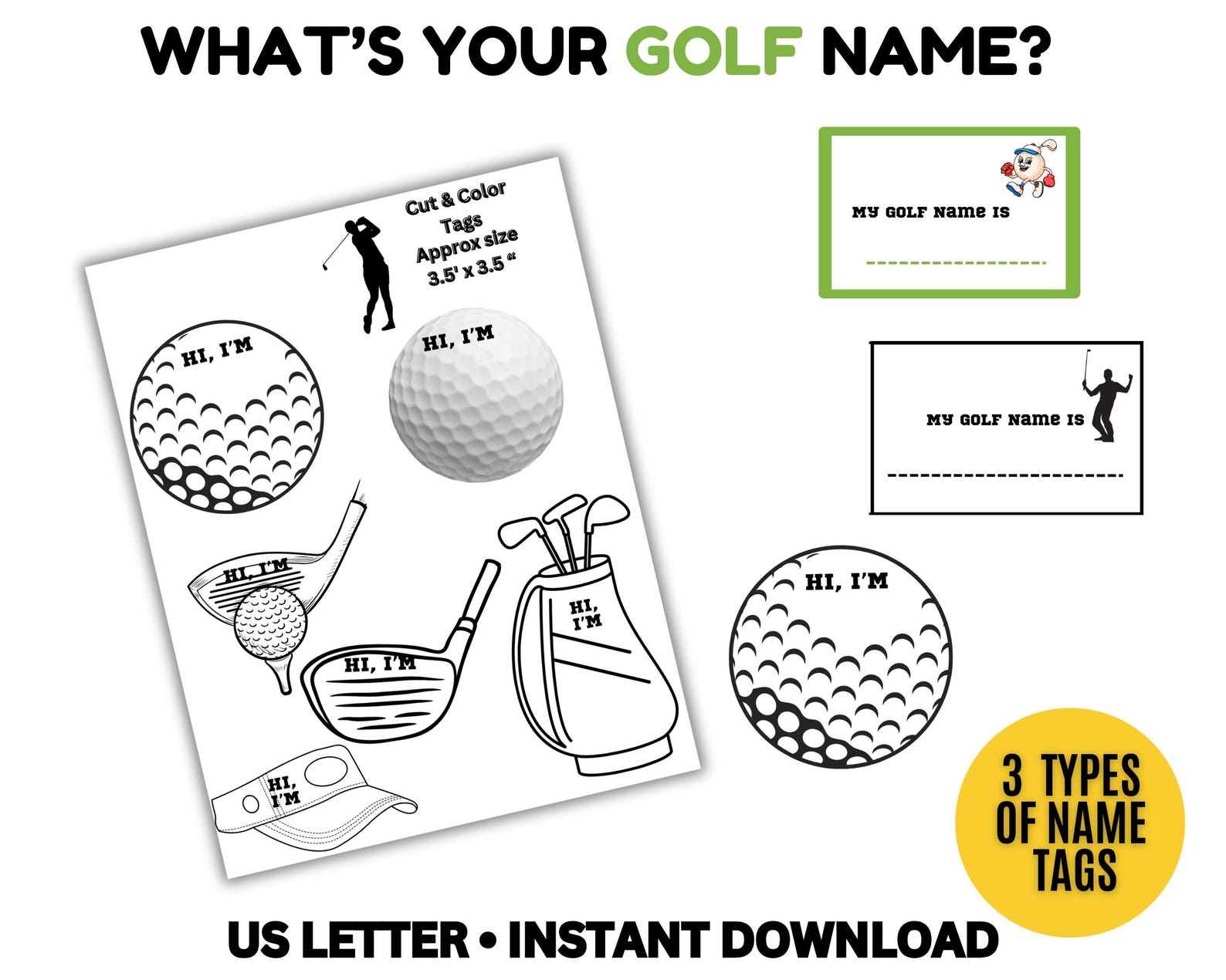 What's Your Golf Name Game With NAME TAGS + SIGN, Golfing Enthusiasts ...