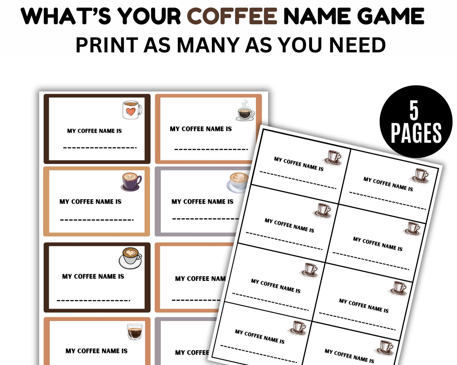 What's Your Coffee Name Game NAME TAGS + SIGN, Coffee Bar Printable ...