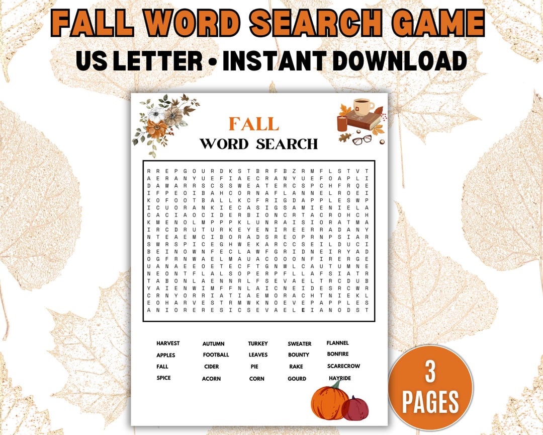 Fall Word Search Printable, Autumn Word Search, Printable Fall Game ...