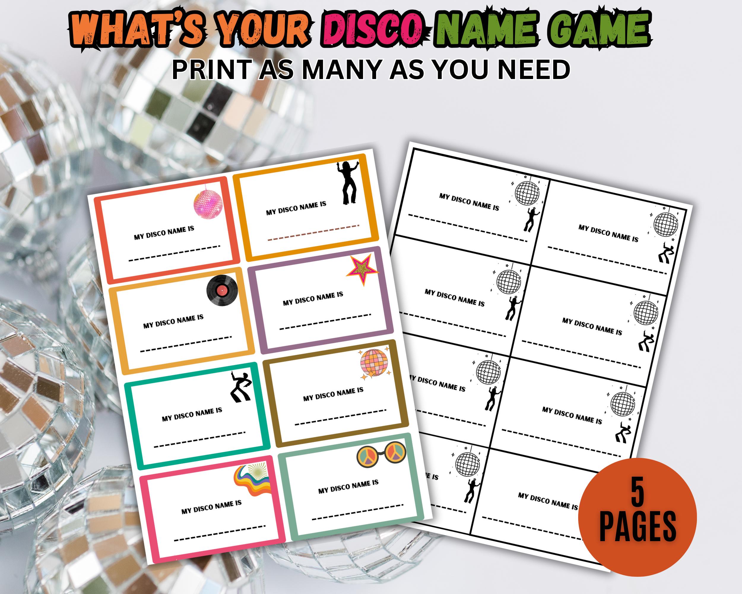 What's Your Disco Name Game, NAME TAGS + SIGN, Birthday Dance Party ...