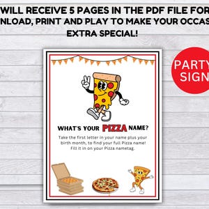What's Your Pizza Name Game NAME TAGS + SIGN, Pizza Birthday Party ...