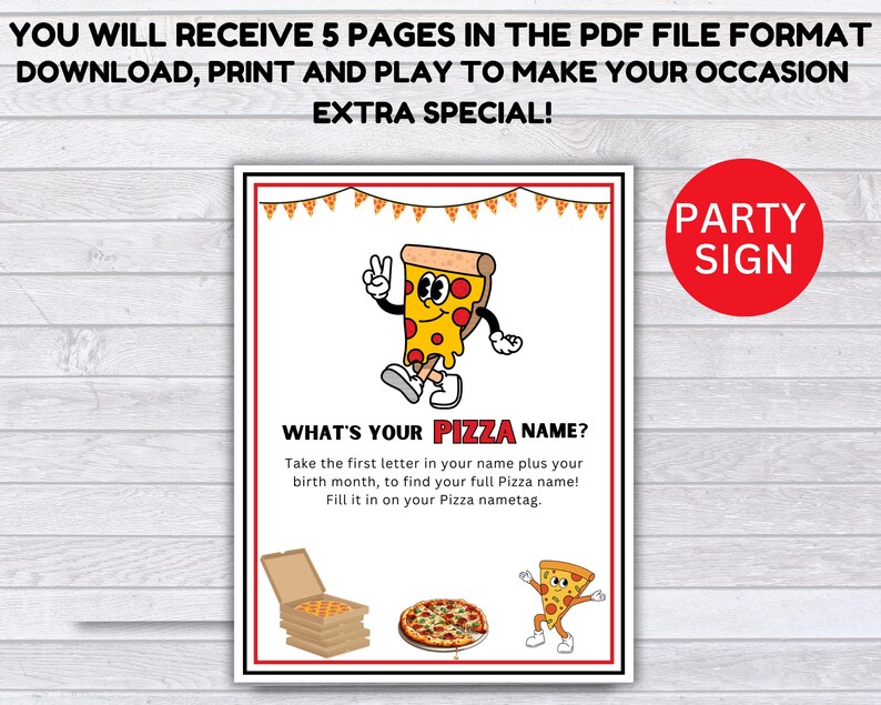 What's Your Pizza Name Game NAME TAGS + SIGN, Pizza Birthday Party ...