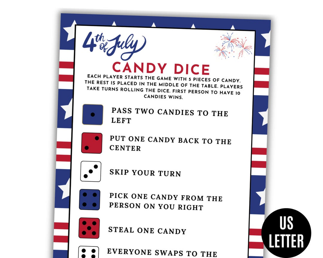 4th of July Rolling Dice Game, Fourth of July Candy Dice Printable ...