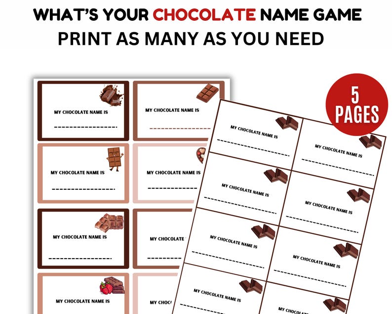 What's Your Chocolate Name Game NAME TAGS + SIGN, Chocolate-themed ...