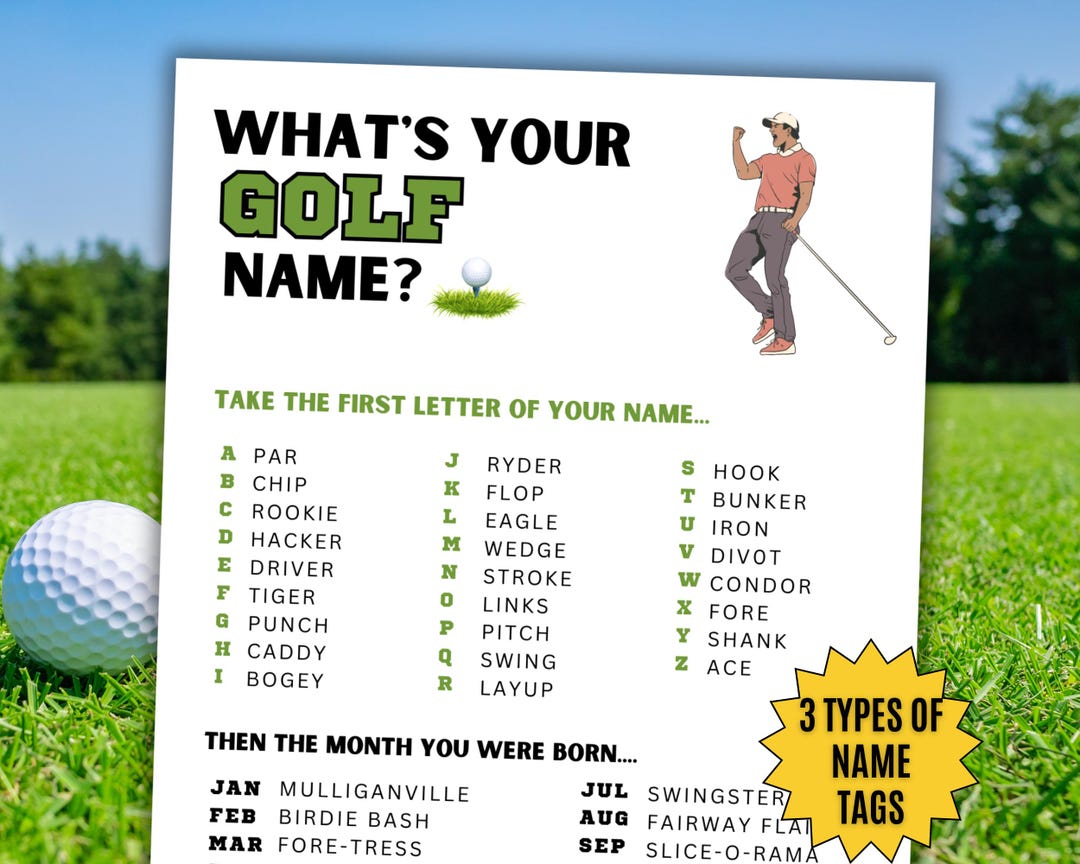 What's Your Golf Name Game With NAME TAGS + SIGN, Golfing Enthusiasts ...