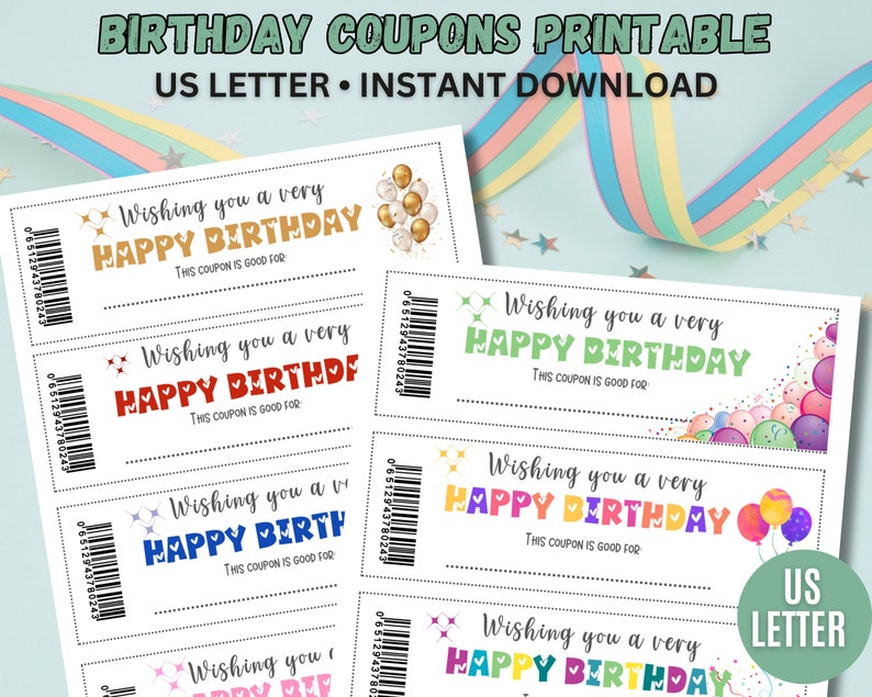 Printable Birthday Coupons, Birthday Present, Experience Coupons ...