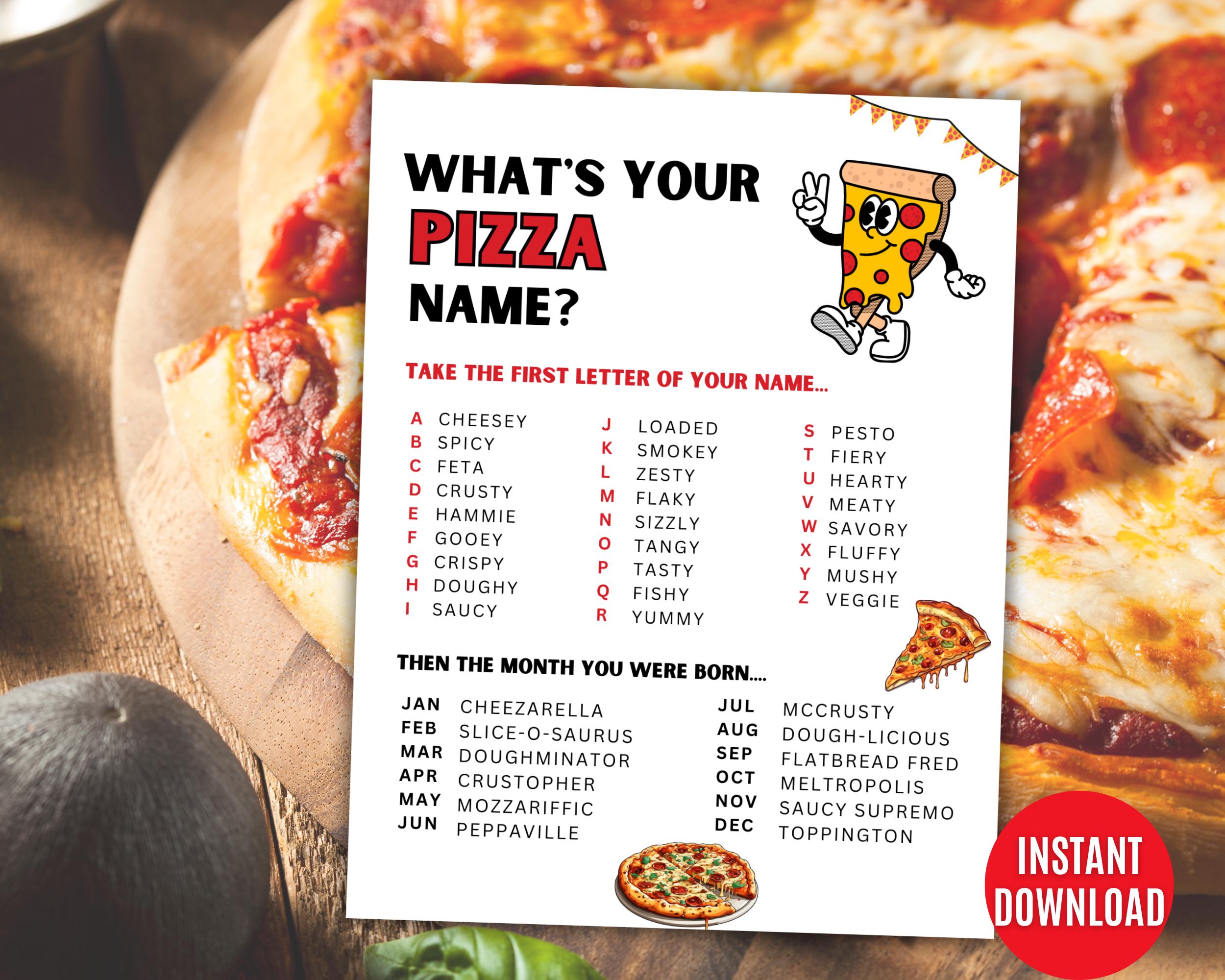 What's Your Pizza Name Game NAME TAGS + SIGN, Pizza Birthday Party ...