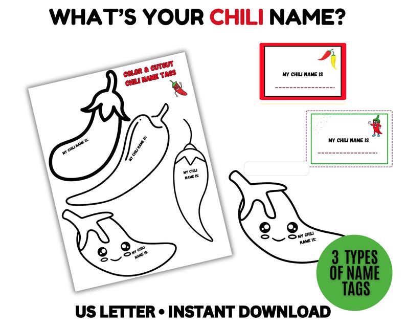 What's Your Chili Name Game NAME TAGS + SIGN, Chili-themed Party ...