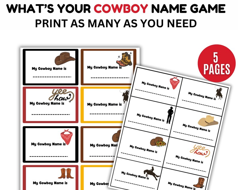 What's Your Cowboy Name Game, Name TAGS, GENERATOR & Party SIGN, Cowboy ...