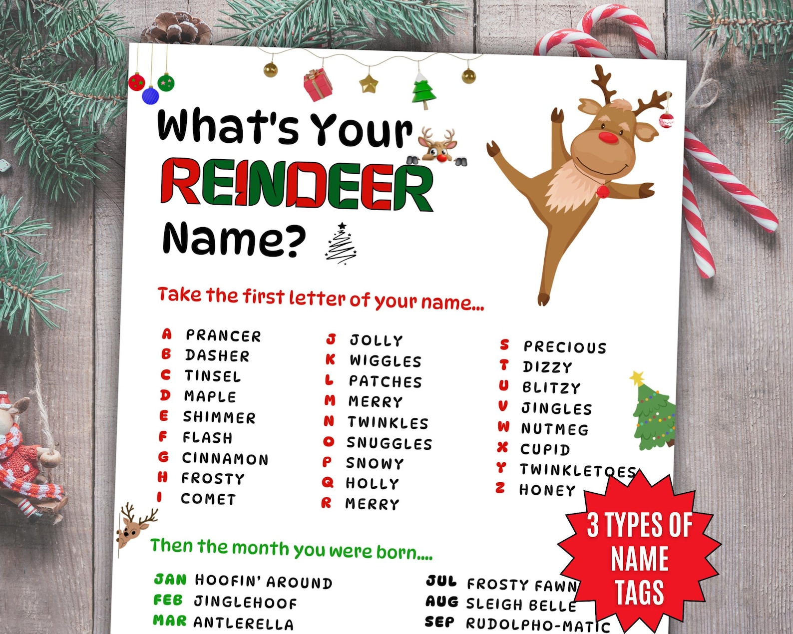 What's Your Reindeer Name Game NAME TAGS + SIGN, Christmas Party ...
