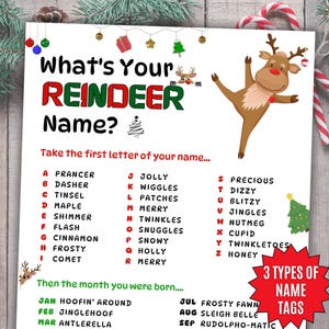 What's Your Reindeer Name Game NAME TAGS + SIGN, Christmas Party ...