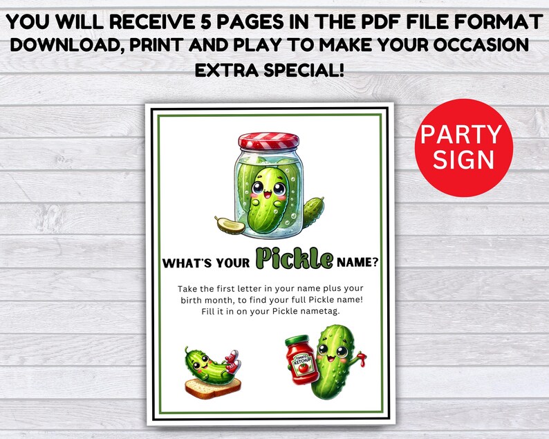 What's Your Pickle Name Game NAME TAGS + SIGN, Dill Pickle Lovers ...