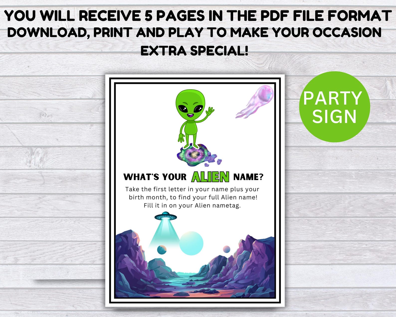 What's Your Alien Name Game NAME Tags + SIGN, Cute Alien Birthday Party ...