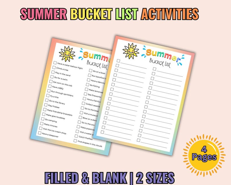Summer Bucket List Printable, Summer Checklist, Fun Summer Activities ...