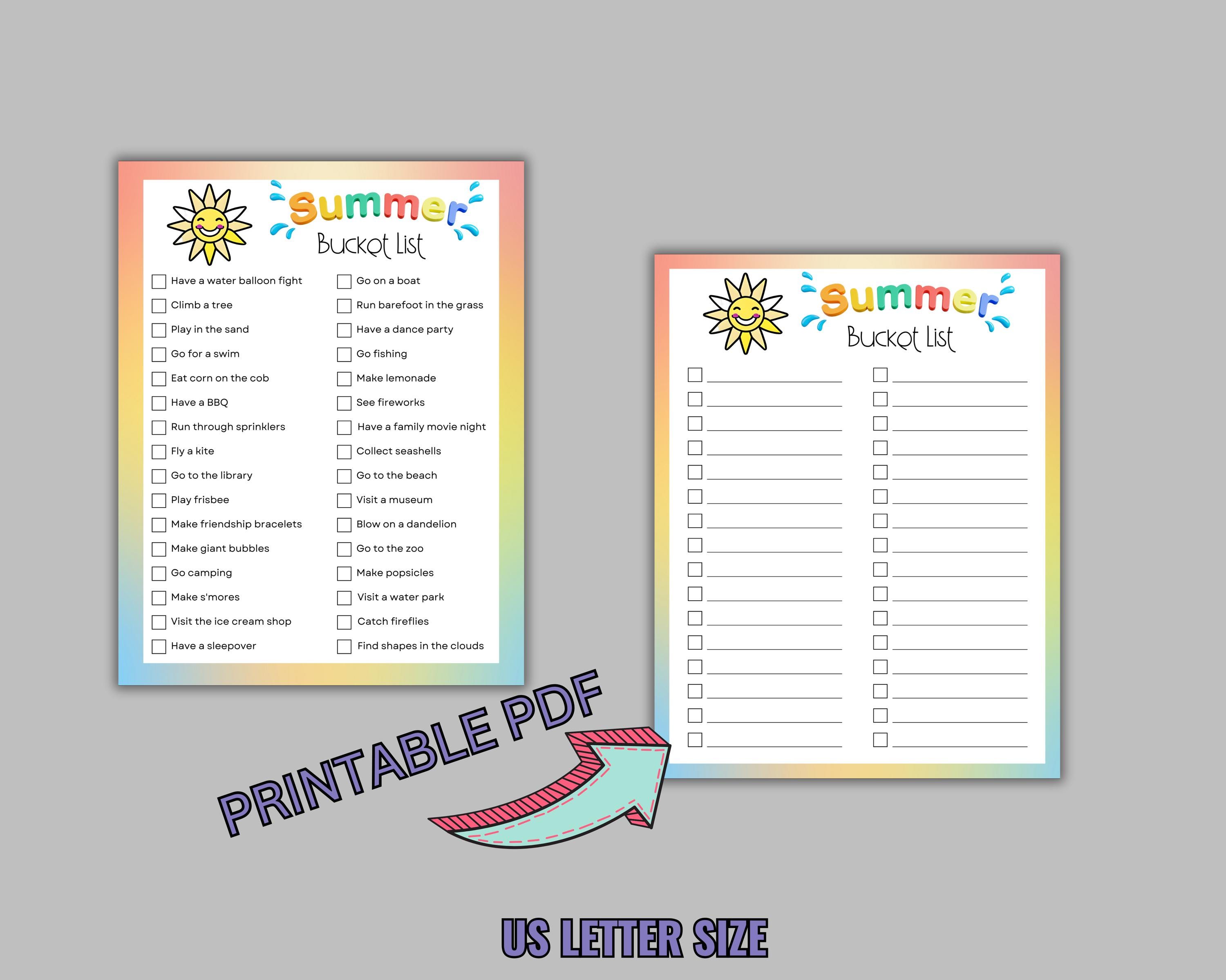Summer Bucket List Printable, Summer Checklist, Fun Summer Activities ...