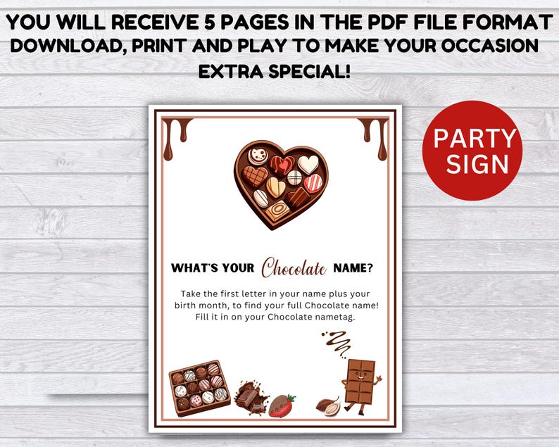 What's Your Chocolate Name Game NAME TAGS + SIGN, Chocolate-themed ...