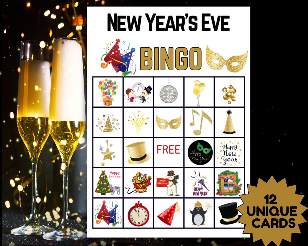 New Years Bingo Game, Printable Bingo Cards, NYE Activity, New Year ...