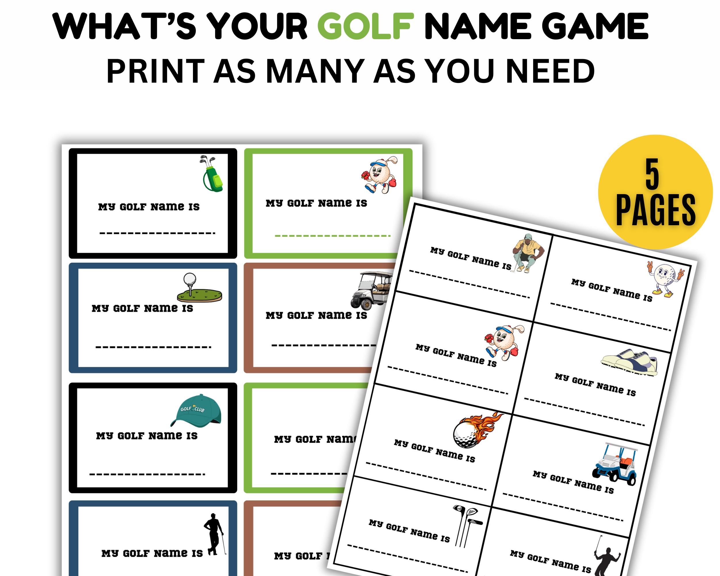 What's Your Golf Name Game With NAME TAGS + SIGN, Golfing Enthusiasts ...