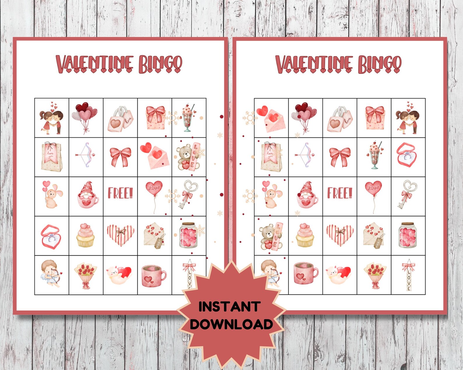 Valentine Bingo Game: 20 Printable Cards, Valentine's Day Activities ...