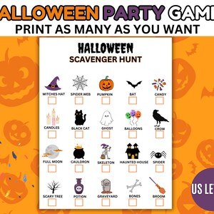 Halloween Scavenger Hunt, Indoor Outdoor Party Games, Printable ...