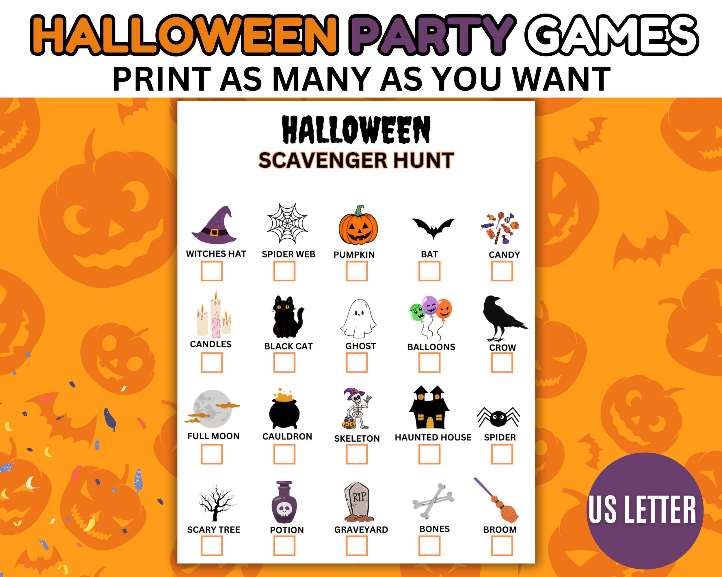 Halloween Scavenger Hunt, Indoor Outdoor Party Games, Printable ...