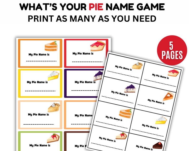 What's Your Pie Name Game, NAME TAGS & SIGN, Pi Day, High Tea, Pie ...