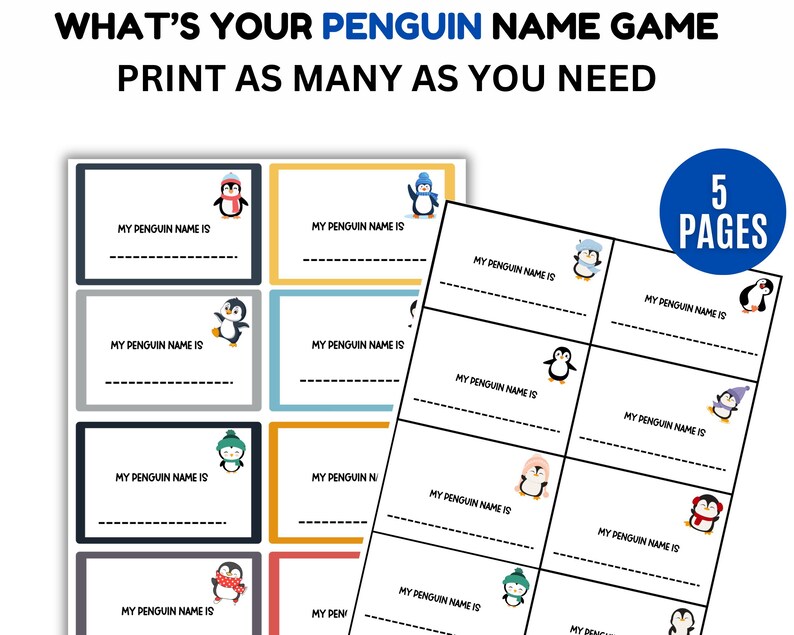 What's Your Penguin Name Game NAME TAGS + SIGN, Penguin Birthday, Baby ...