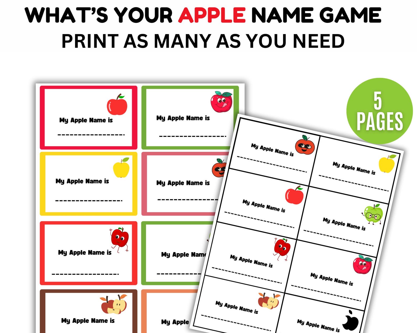 What's Your Apple Name Game NAME TAGS + SIGN Printable, Apple-themed ...