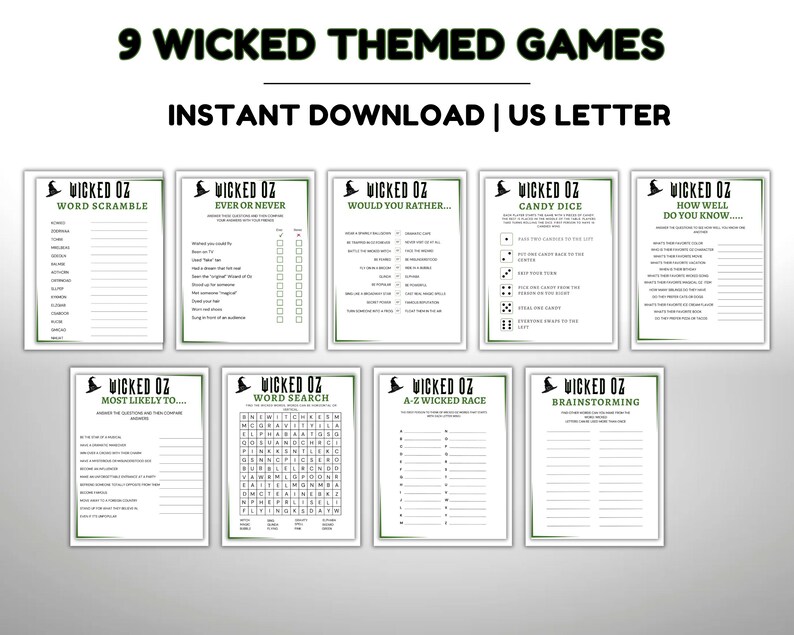 Wicked Oz Themed Games Bundle, Wicked Movie Musical Themed Party ...