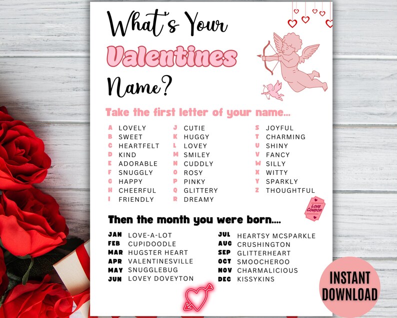 What's Your Valentine Name Game, NAME TAGS + SIGN, Valentine Activity ...